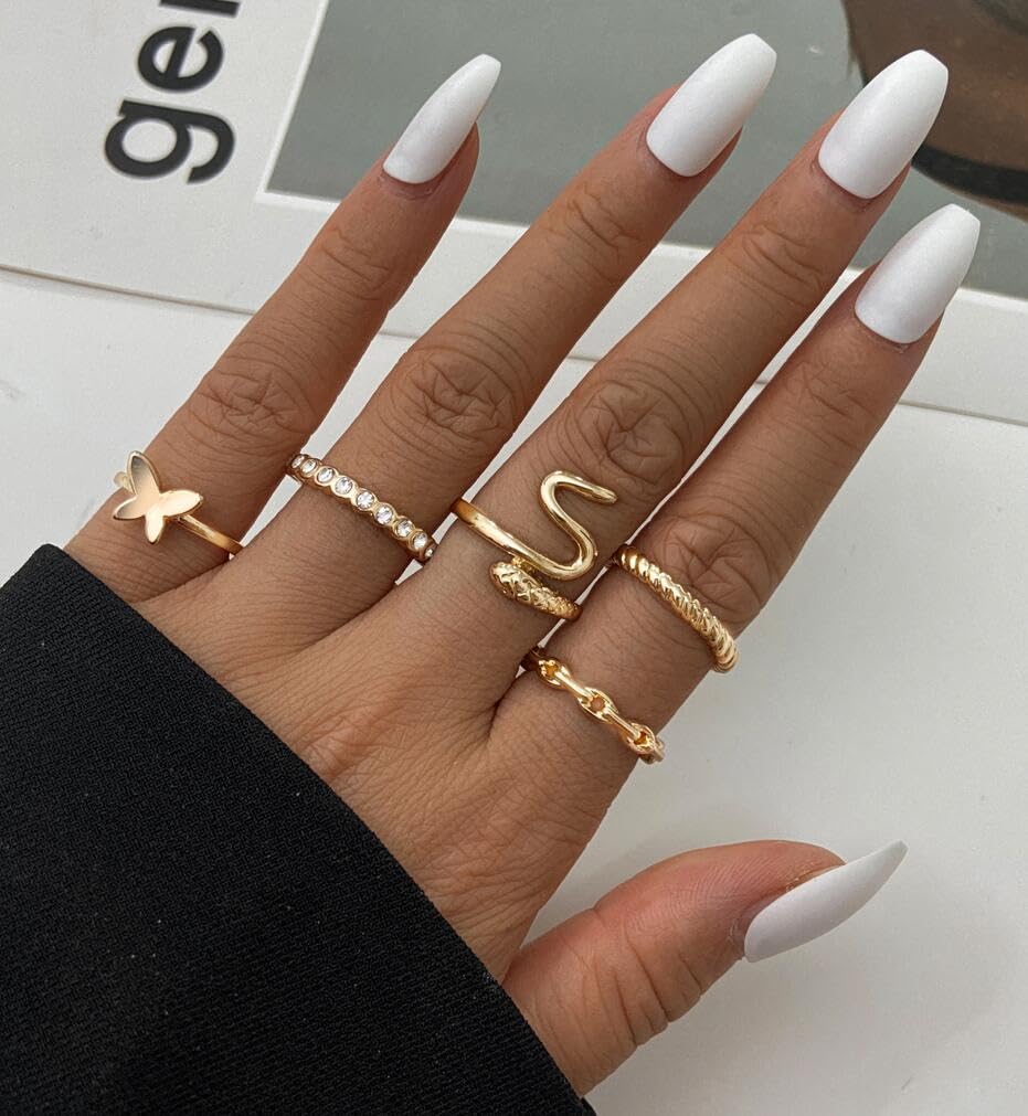 iF YOU 30 Pcs Vintage Gold Knuckle Rings Set, Boho Butterfly Snake Stackable Finger Rings for Women, Midi Rings Pack