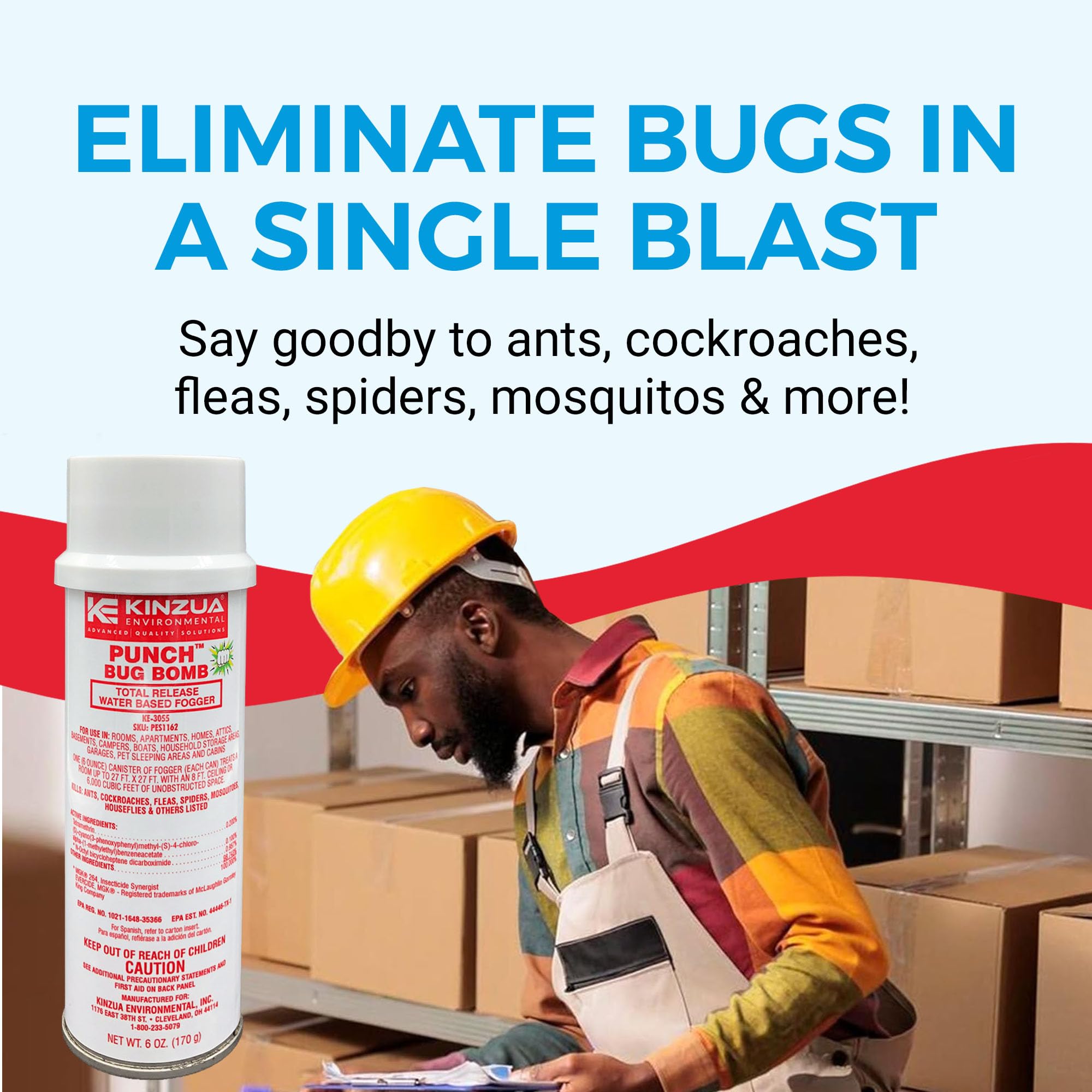 Kinzua Environmental Punch Bug Bomb, Insect Fogger Kills All Mosquito, Cockroach, Flea, Ant, Spider & More, Insect Foggers for Indoor & Outdoor Use, Non-Staining, Water-Base Formula, 6 oz, Pack of 3