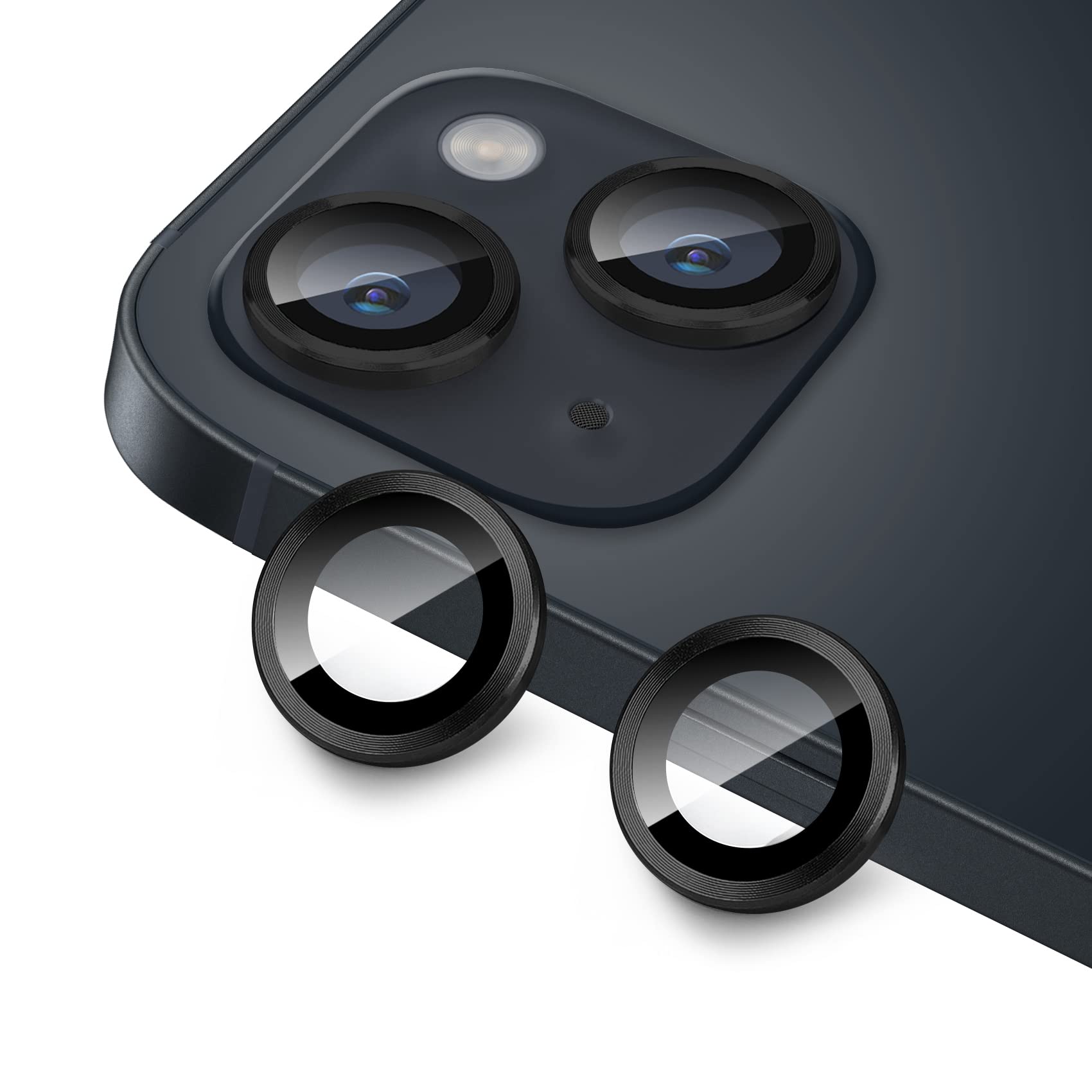 Hsefo Compatible with iPhone 13 Mini / 13 Camera Lens Protector, Anti-Scratch 9H Tempered Glass Metal Camera Screen Protector Shockproof Cover Film Ring -2 Pcs Black
