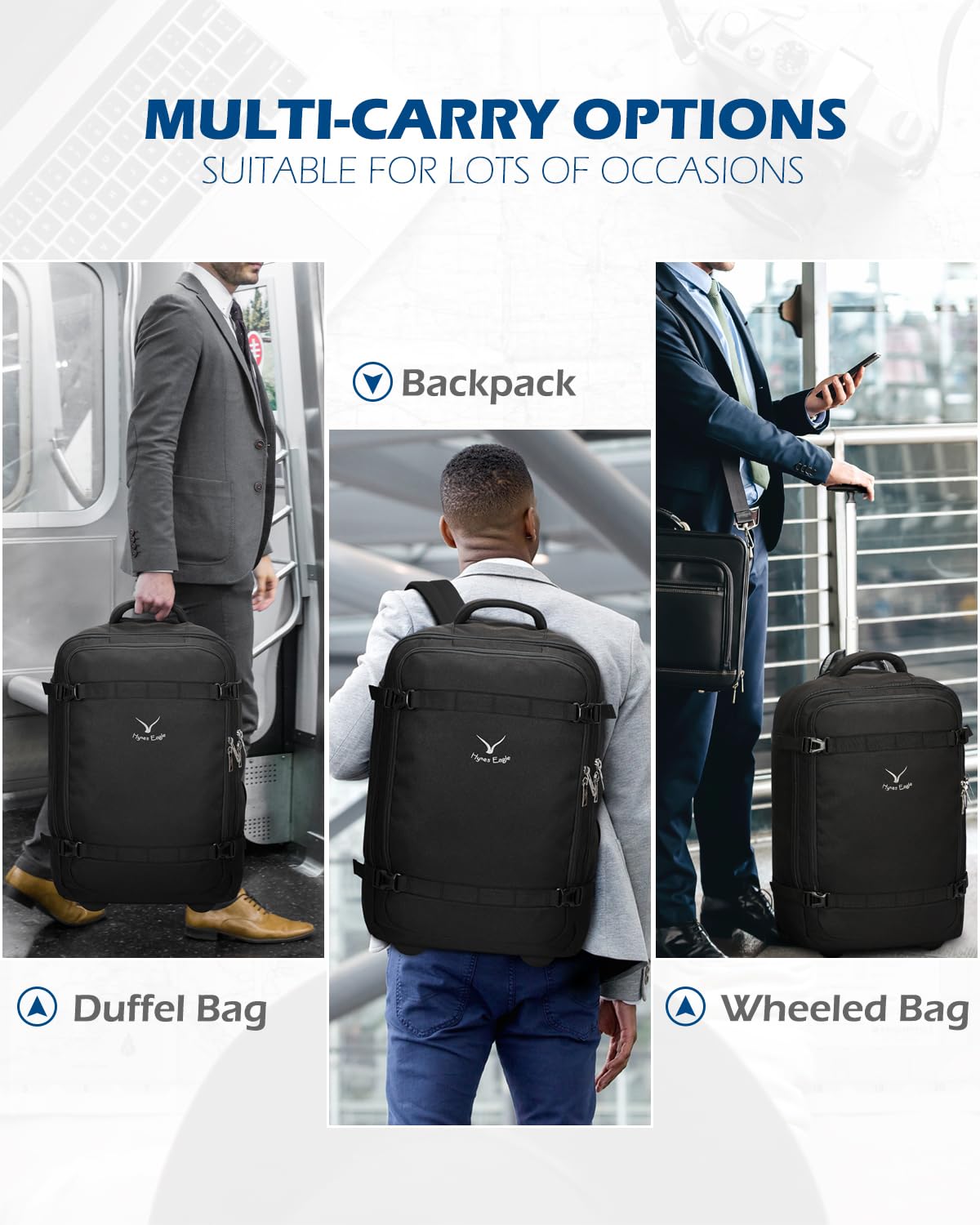 Hynes Eagle 42L Rolling Backpack Wheeled Backpack Flight Approved Travel Backpack Carry on Luggage Black with 3PCS Packing Cubes Set Red Violet