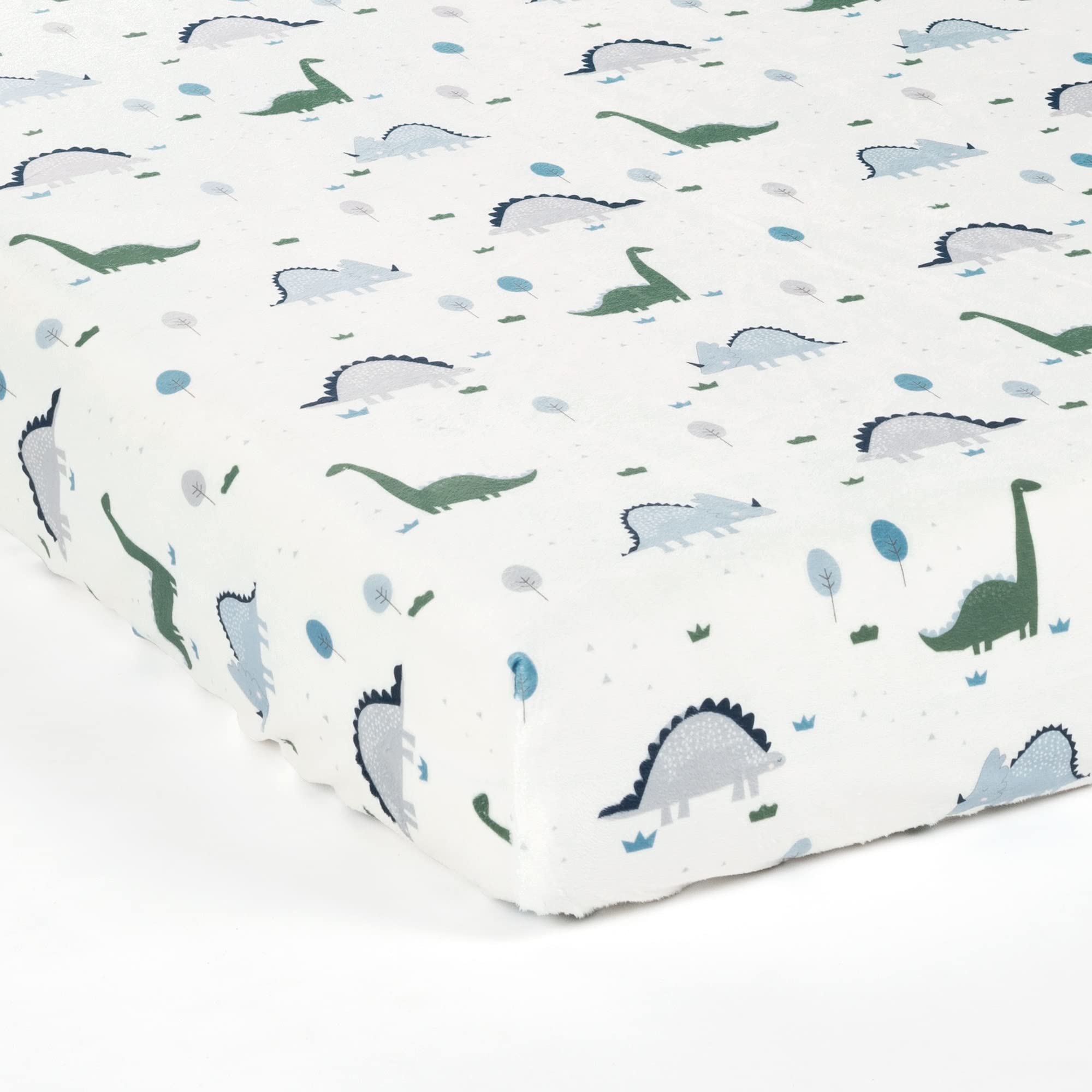 Lush Decor Baby Dinosaurs Roar Soft & Plush Fitted Crib Sheet, 52"x 28" x 9", Dusty Teal & Gray