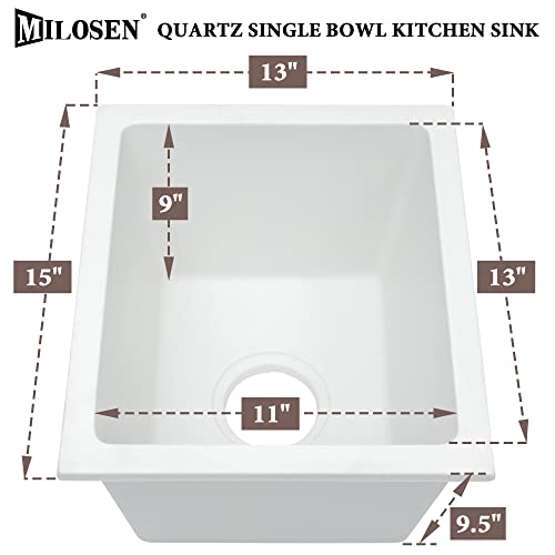 MILOSEN White Bar Sink,RV Kitchen Sink, Small Bar Sink 13 * 15 Inch, Undermount Bar sink, Wet Bar Prep Sink Single Bowl