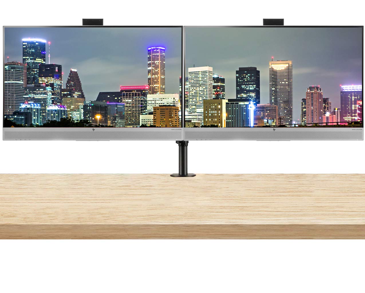 HP EliteDisplay E273m 27 Inch LED Backlit IPS Monitor (1FH51A8#ABA) 2-Pack with Built in Speakers, Webcam, and Desk Mount Clamp Dual Monitor Stand