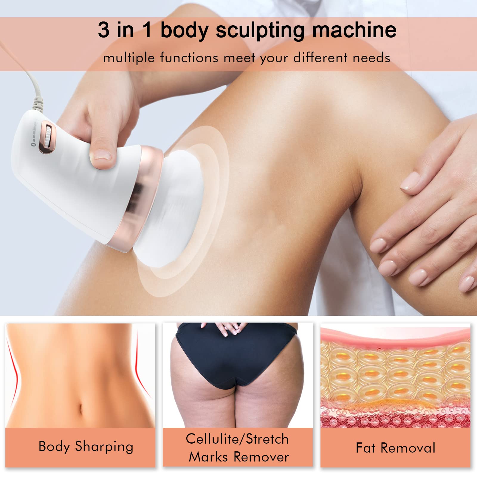 LANYTTY Body Sculpting Machine,Cellulite Massager,Handheld Body Massager for Belly Waist Butt Arms Legs, Including 6 Massage Washable Pads (White)