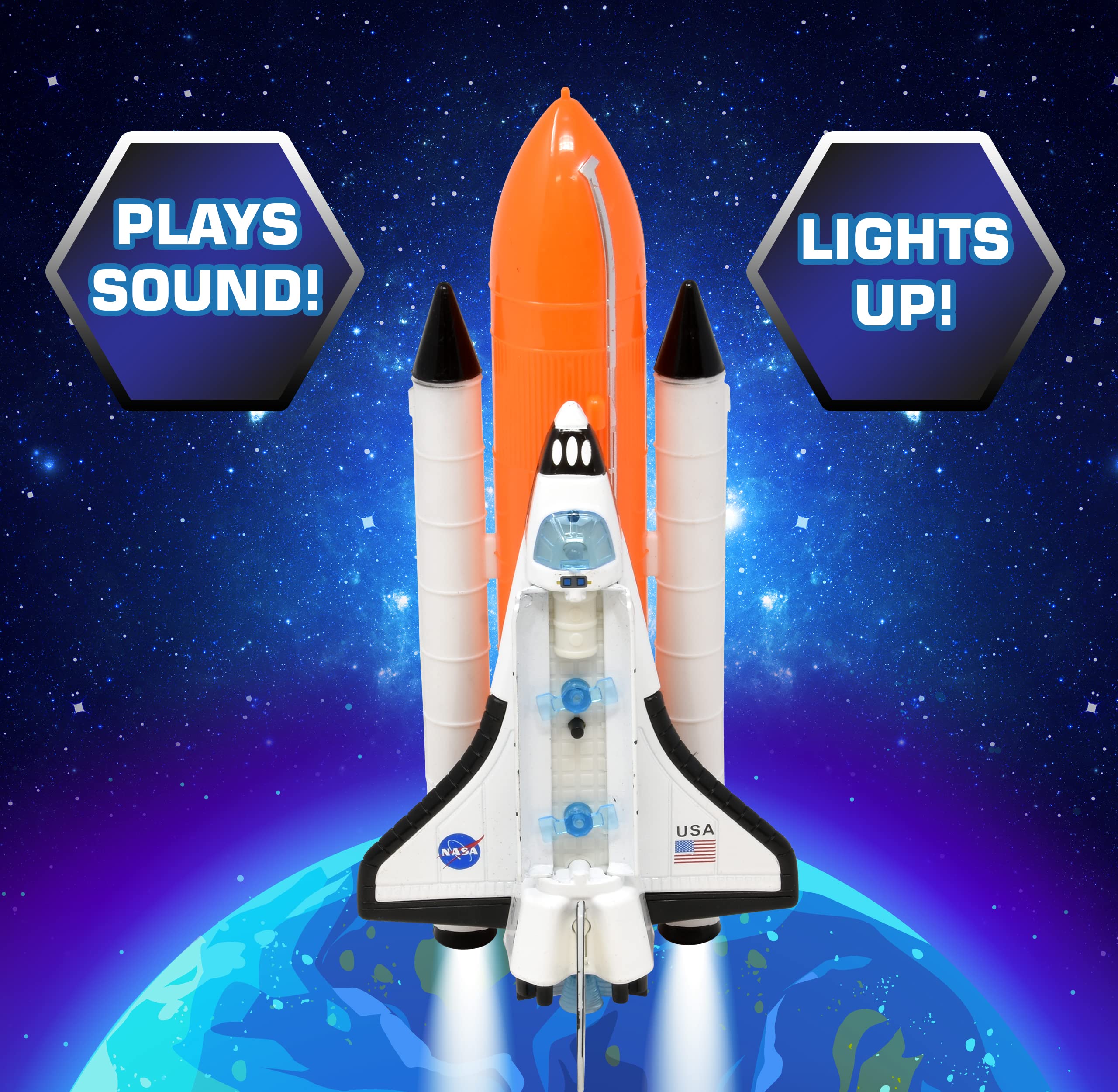 Number 1 In Service NASA Space Shuttle Toy for Kids Pretend Play 2 Piece Set Rocket Ship with Lights and Sound Diecast Spaceship for Boys Girls Toddlers