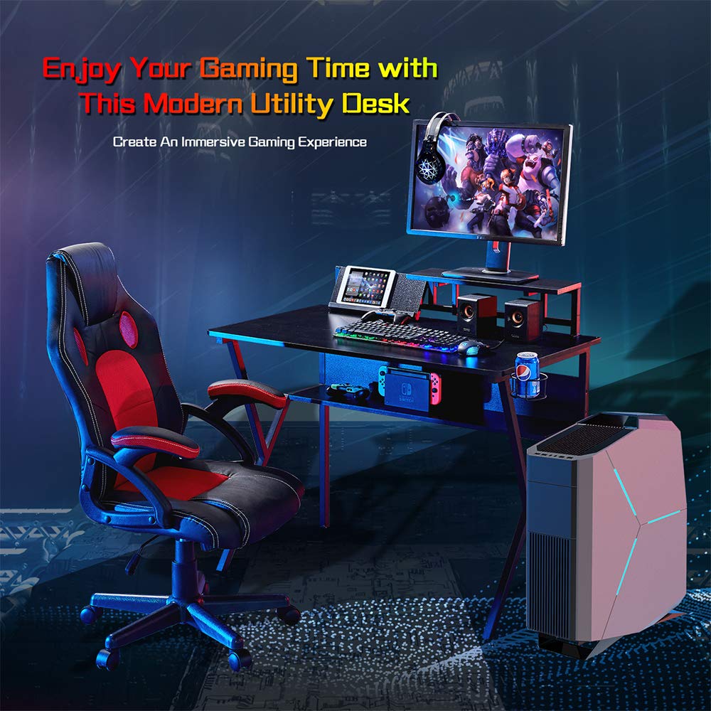 HomeSailing Modern Computer PC Desk Table Black with Hutch and Storage Shelf Cup Holder, Office Workstation Student Gaming Writing Study Desk for Home Furniture 41”
