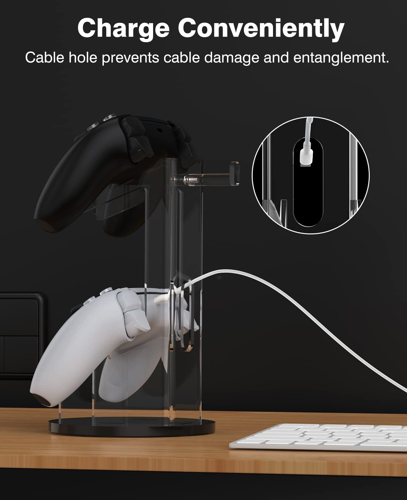 MoKo Universal Stand for Game Controller and Headset Stand, 2 in 1 Game Controller Stand Holder Storage Organizer for ps5, ps4, Xbox One, Xbox Series, Controller Stand Gaming Accessories, Black&Clear
