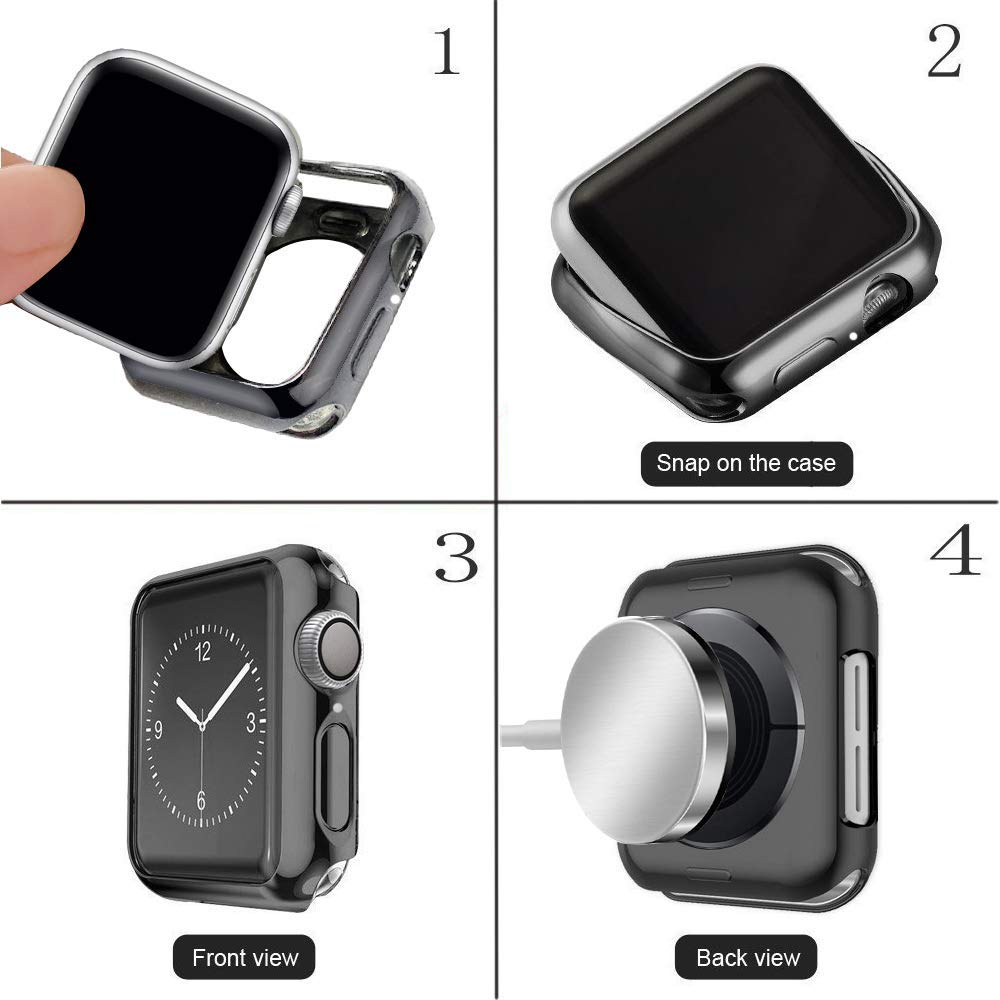 HANKN Case Compatible with Apple Watch Series 9 8 7 45mm /Series 4 5 6 SE 44mm, Soft TPU Plated Shockproof Iwatch Shell Cover Bumper [No Front Screen Protector] - Silver