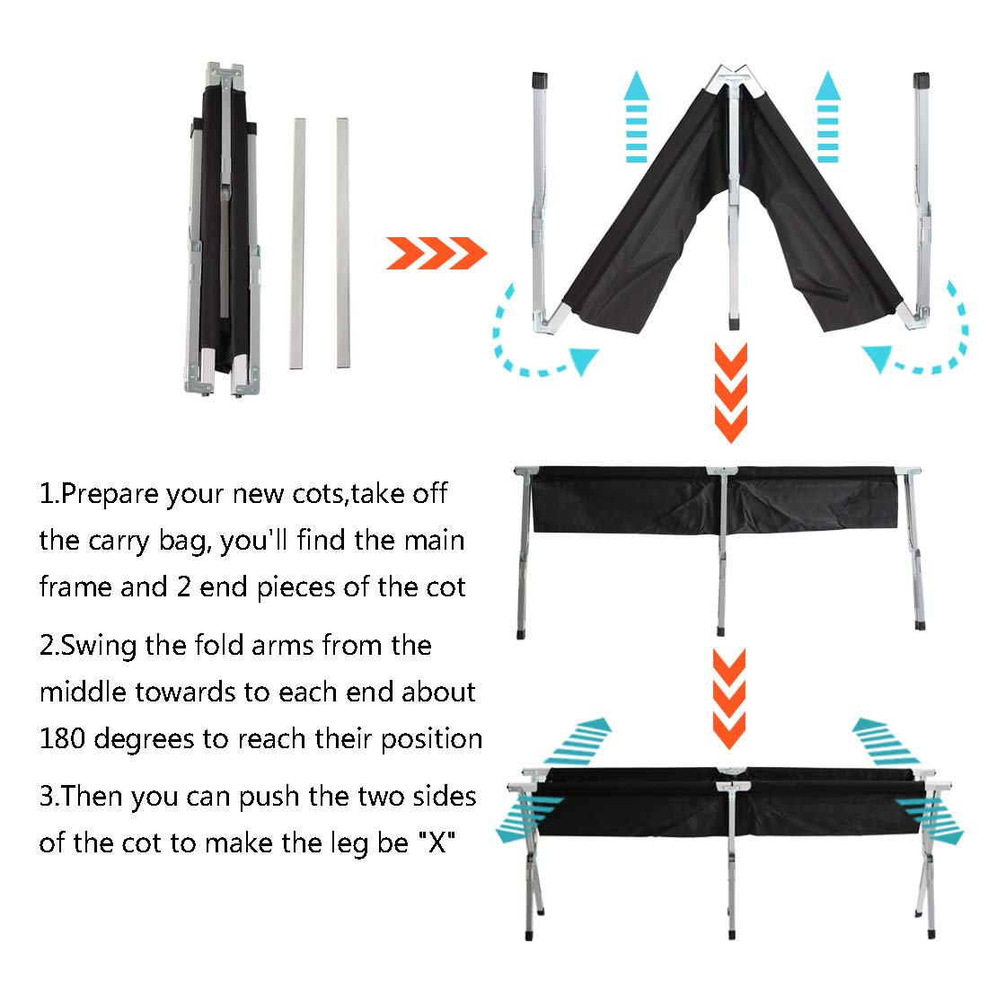 Homevibes Folding Lightweight Bed & Portable Camping Cot with Carry Bag for Adults Hiking Hunting Traveling, Black