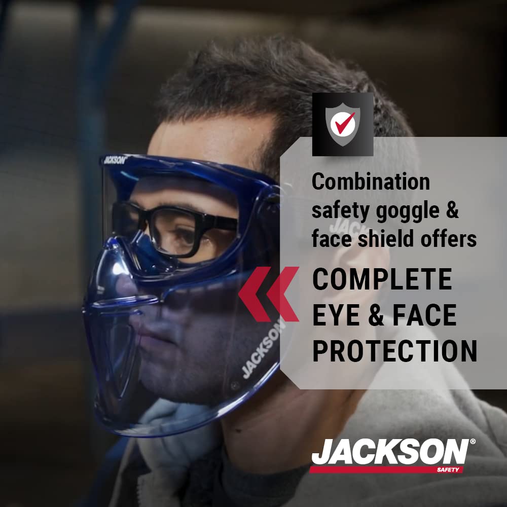 Jackson Safety GPL500 Premium Goggle with Detachable Face Shield - Anti-Fog Coating - Clear Lens β Blue - 21000