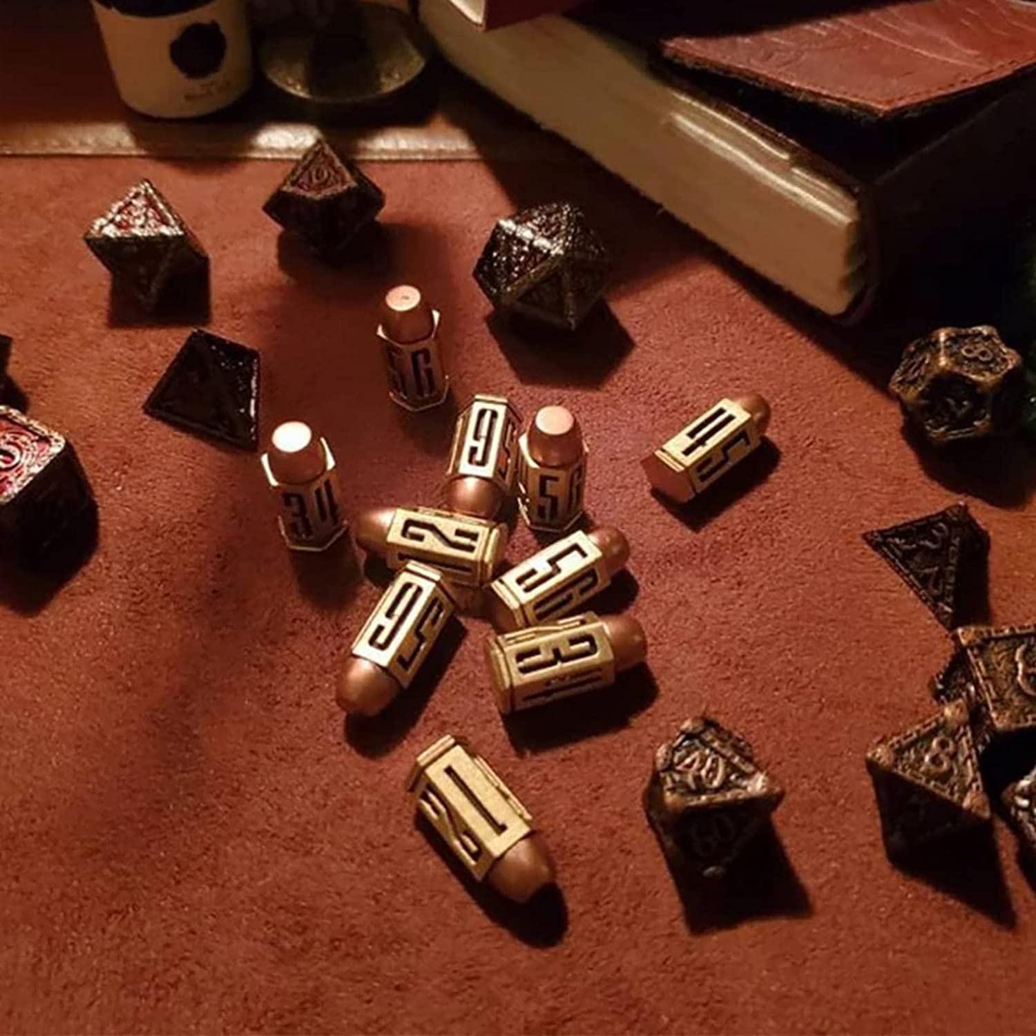 Metal Bullet Dice Set - Six Solid Metal D6 Dice - Great for D&D/DND, Role Playing. Gift for Dungeons & Dragons DM. Accessory for Warhammer 40k and Other Table Top RPG. Can Use with Dice Tray/Tower