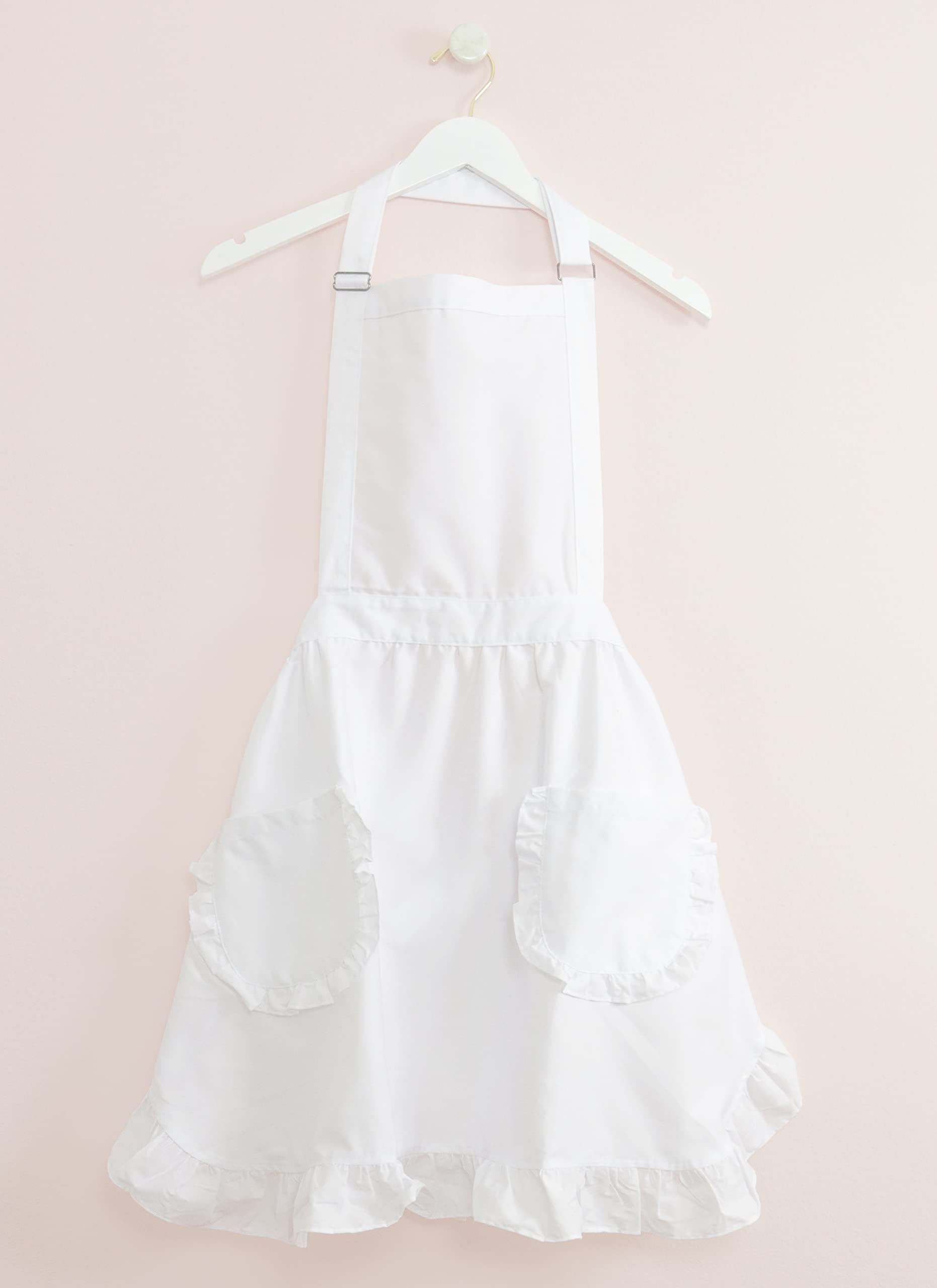 ModParty Apron for Women Ruffle Trim with Pockets Adjustable Straps Retro Kitchen Apron for Baking & Cooking (White)