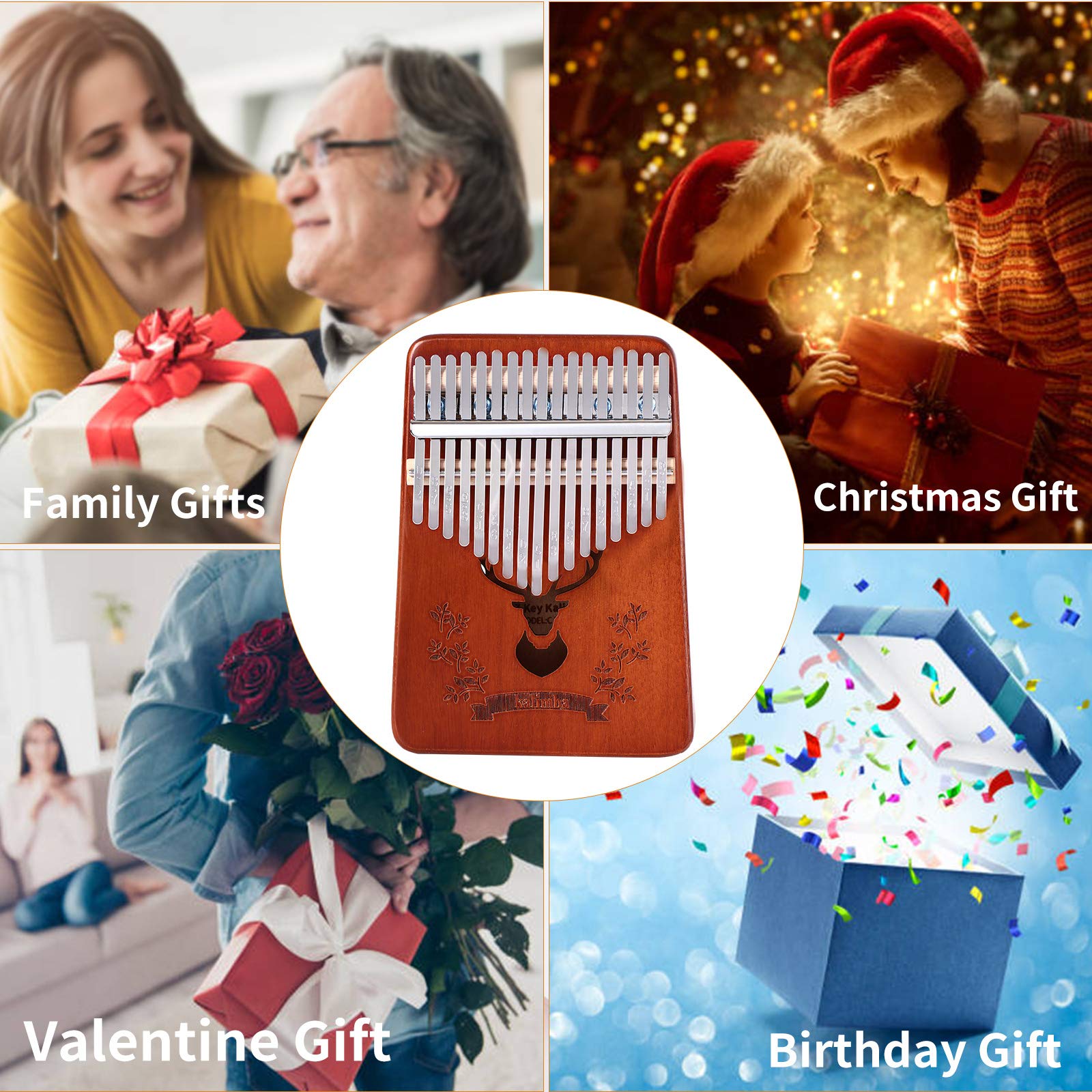 Kalimba kits,Portable Thumb Piano with Songbook,Musical Instrument Gift (Reindeer-Brown)