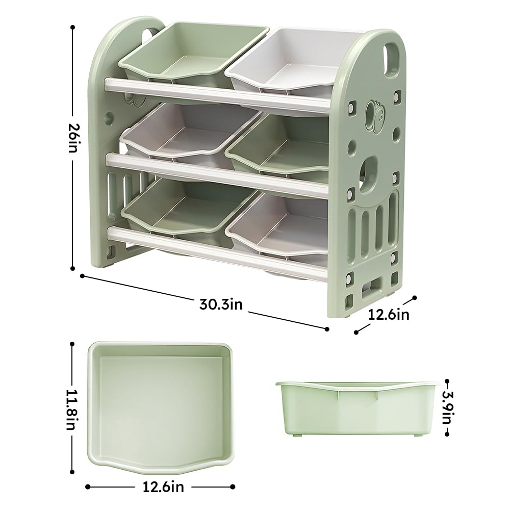 Kids Toy Storage Organizer, 3-Tier Shelves Multi-Functional Kids Storage Organizer with 6 Removable Bins Large Storage Capacity for Boys Girls Bedroom Playroom, Nursery (Blue)