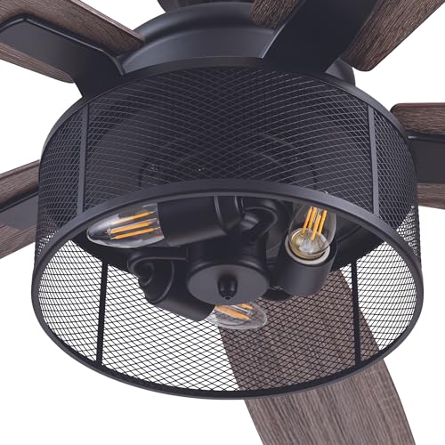 Honeywell Ceiling Fans Carnegie, 52 Inch Industrial Style Indoor LED Ceiling Fan with Light, Remote Control, Dual Mounting Options, 5 Dual Finish Blades, Reversible Airflow - 50614-01 (Matte Black)