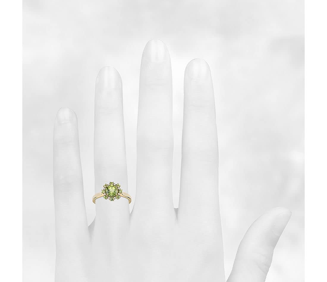Jewelrygift Plated Crown Style Halo Ring Natural Peridot Faceted Gtone Beautiful Western Design Engagement Jewelry Ring US Size:8.5