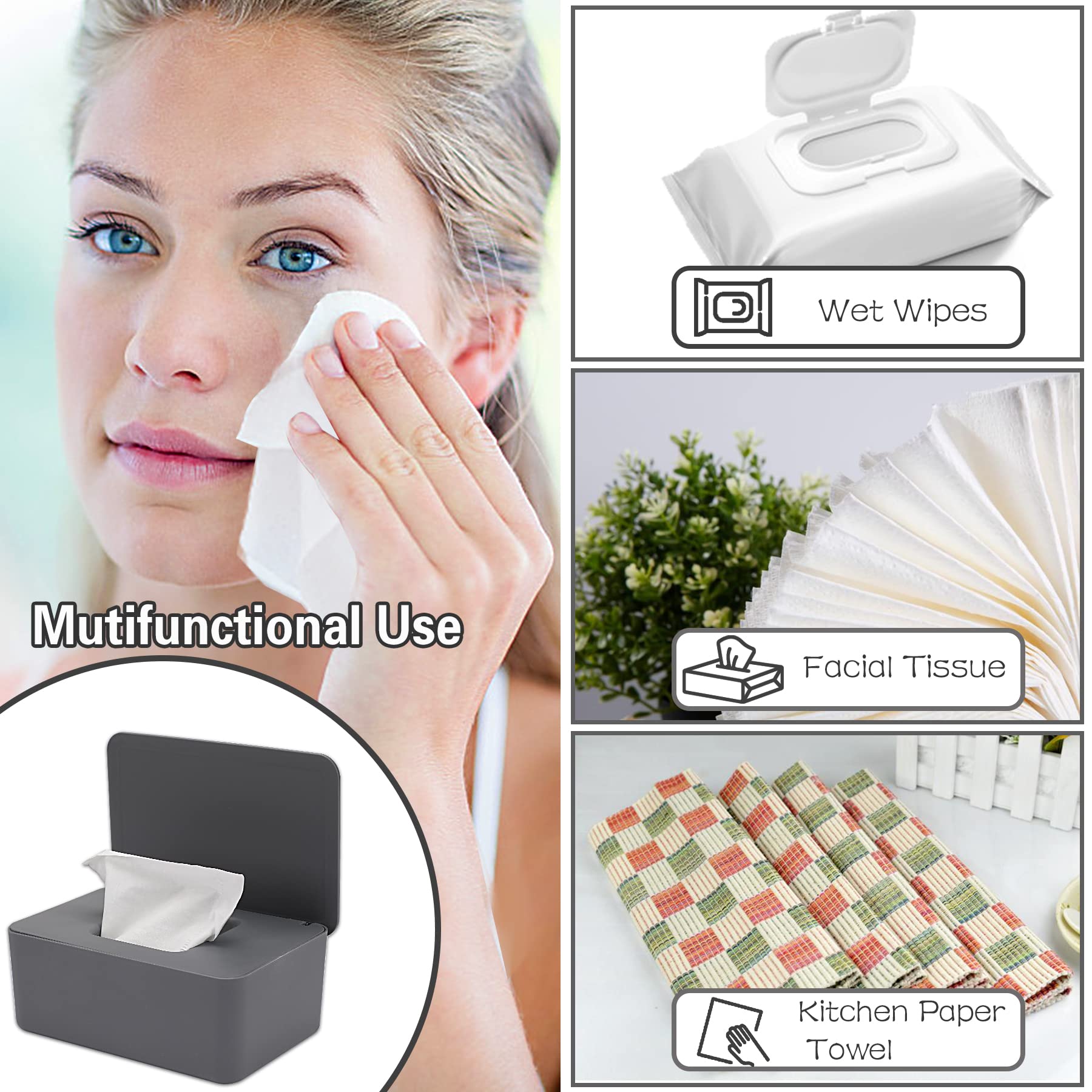 NOVWANG 3 Pack Baby Wipes Dispenser Wipe Holder with Lids, Keeps Wipes Fresh, Refillable Wipes Container with Sealing Design, Bathroom Tissues Wipes Case Box