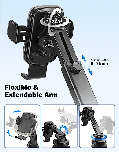JOYTUTUS Wireless Car Charger, 15W Car Phone Holder Mount Wireless Charging, Smart Alignment Charging Auto Clamping Cup Holder Phone Mount, Fit iPhone 14/13/12 pro/12, Samsung S22/S10/S9/S8, etc
