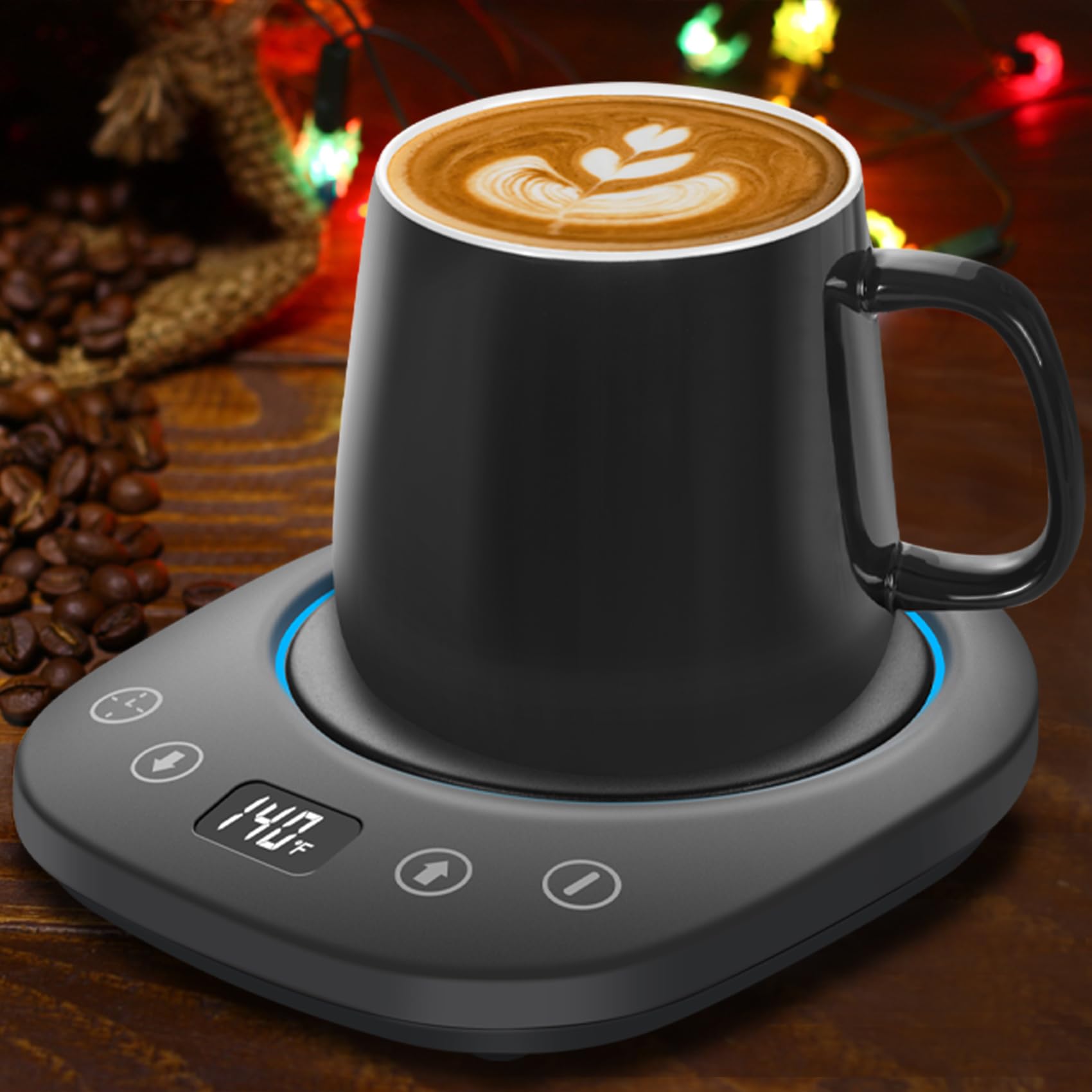 HYRIXDIRECT Coffee Mug Warmer with Mug Spoon Set, Electric Coffee Cup Warmer for Desk with Auto Shut Off, 7 Temperature Setting Heated Coffee Mug, Beverage, Milk, Tea Warmer