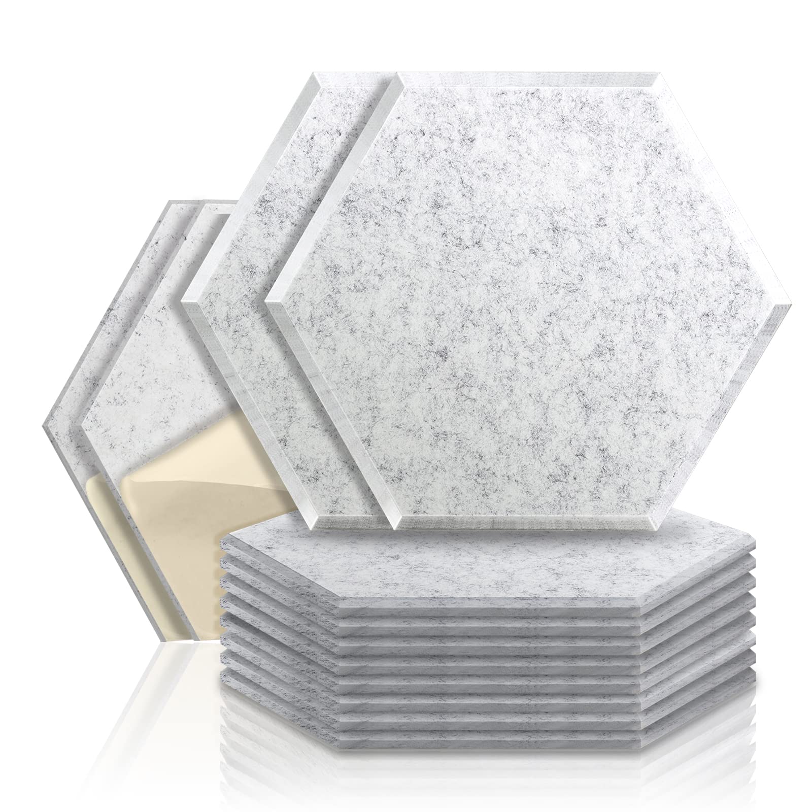 MANDEK 12 Pack Hexagon Acoustic Panels, 12 X 10 X 0.4 Inches Self-adhesive Sound Panels, Premium Soundproof Wall Panels for Home, Office & Studios (Silver Grey)