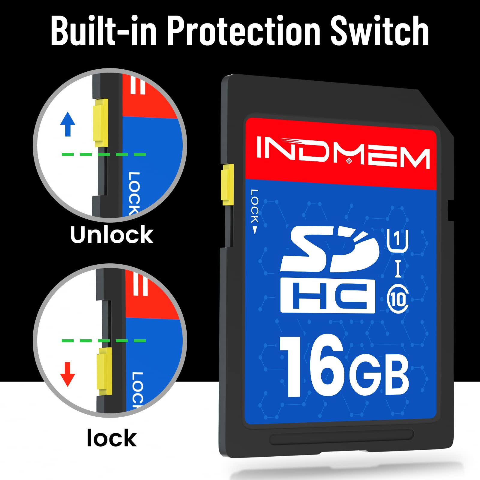 INDMEM SD Card 16GB (5 Pack) - SDHC Flash Memory Card UHS-I U1 Class 10 High-Speed Full HD Video Compatible with Digital Point-and-Shoot Cameras, HD Camcorders, DSLR and PC