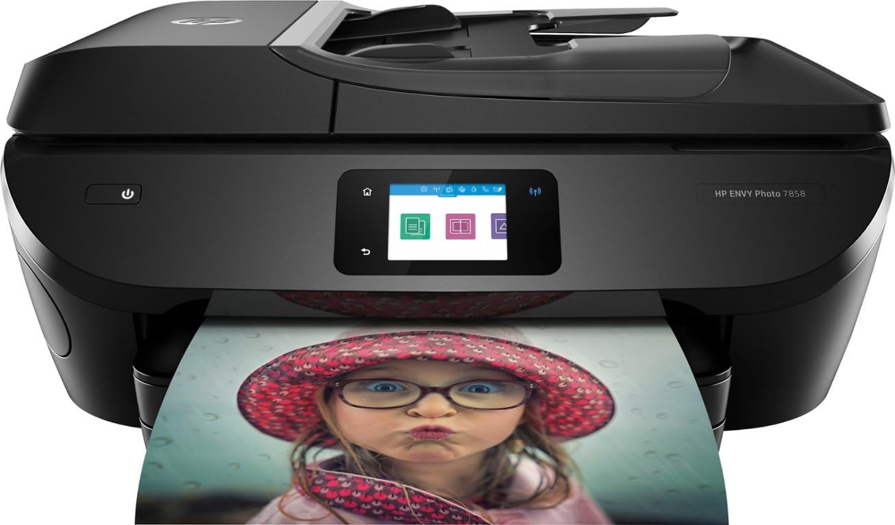 HP Envy Photo 7858 Wireless All-in-One Inkjet Color Photo Printer, Copier, Scanner, Fax Machine with Mobile Printing, Duplex, 2.65" CGD Touch Screen, Black (K7S00A), XPI USB Printer Cable (Renewed)