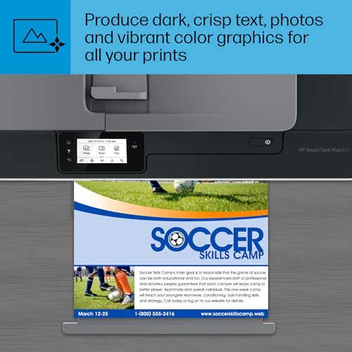 HP Smart -Tank Plus 651 Wireless All-in-One Ink -Tank Printer, up to 2 Years of Ink in Bottles, Auto Document Feeder, Mobile Print, Scan, Copy, Works with Alexa (7XV38A)