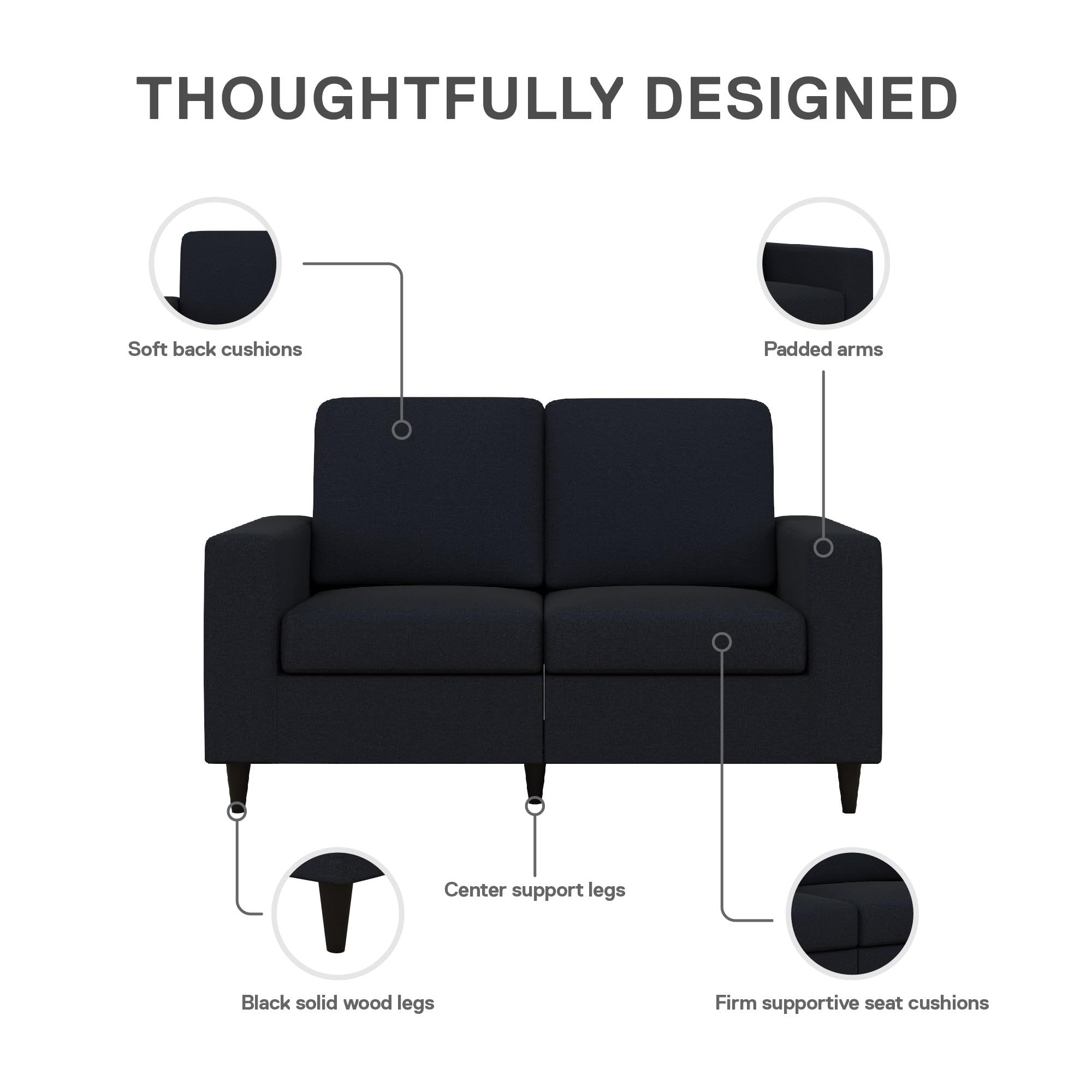 REALROOMS Coral Loveseat 2 Seater Upholstered Sofa, Green Velvet