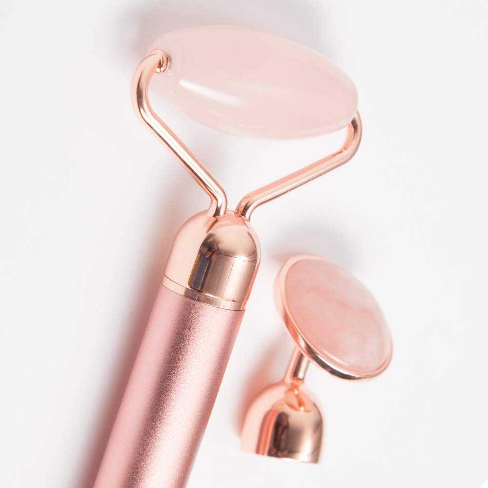 Heaven of Joy Authentic Premium Electric Rose Quartz Roller and Anti-Aging Gua Sha Set, Beauty Massager Tool for Deep Massages and Skin Rejuvenation