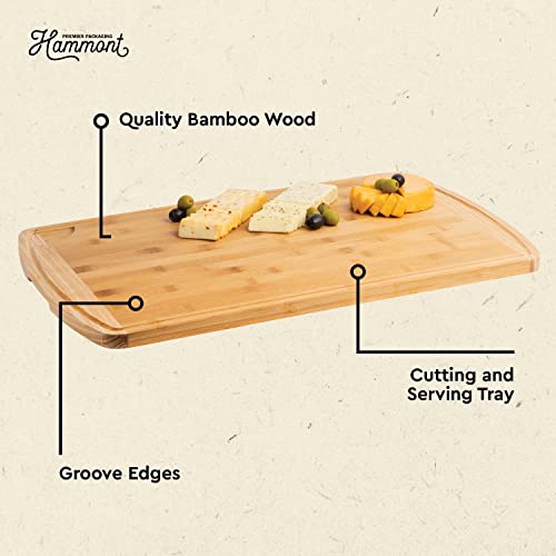 Hammont Bamboo Cutting Board Tray - Eco Friendly Kitchen Gadget - Wooden Serving Trays for Meat, Vegetables, Cheese & Charcuterie Board - Home and Kitchen Essentials - 23.5"L x 15.5"W x 0.7"H