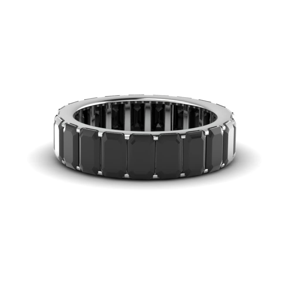 Jewelryonclick Modern Eternity Band 925 Sterling Silver Black Onyx Channel Emerald Cut Friendship Day Chunky Promise Ring Office wear Party wear Gift for Womens and Size US 11