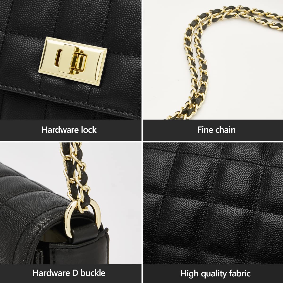 LAORENTOU Small Leather Crossbody Bag for Women Cowhide Quilted Shoulder Purse and Handbag Lady Classy Look Bag (Black)