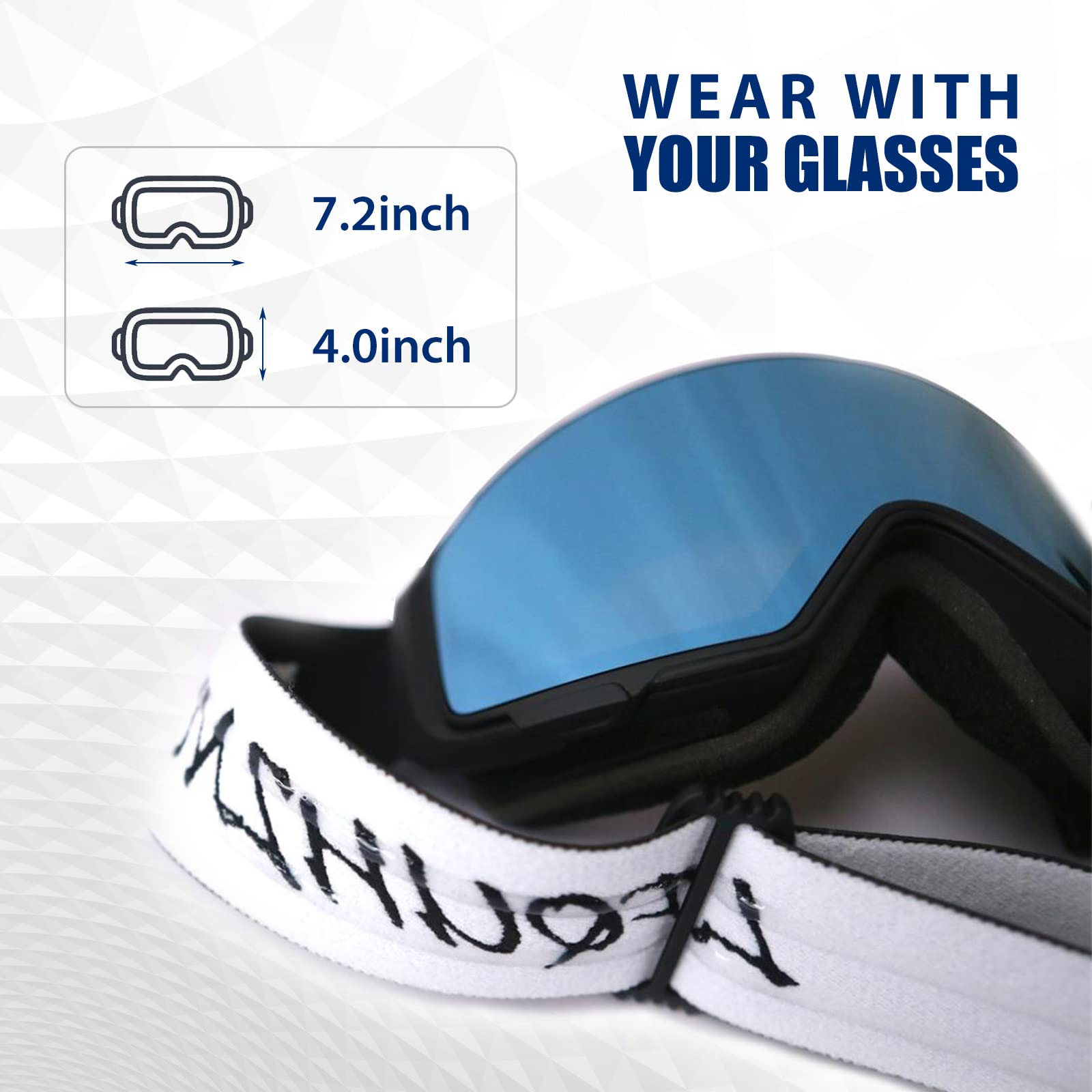 Lqfuhznus Ski Goggles for Men Women, Snowboard Goggles with Column Mirror, ANON M4S Snow Goggles Anti-fog (White)