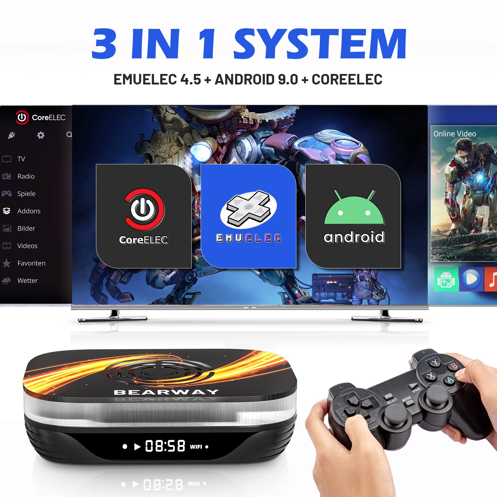 Lutonvia Retro Game Consoles Super Console x3 Plus Built-in 114000+ Games, EmuELEC 4.5/Android 9.0/CoreEL 3 System in 1, Video Game Console for 8K UHD Output, S905X3 Chip, 2.4G/5G, BT 4.0(256G)