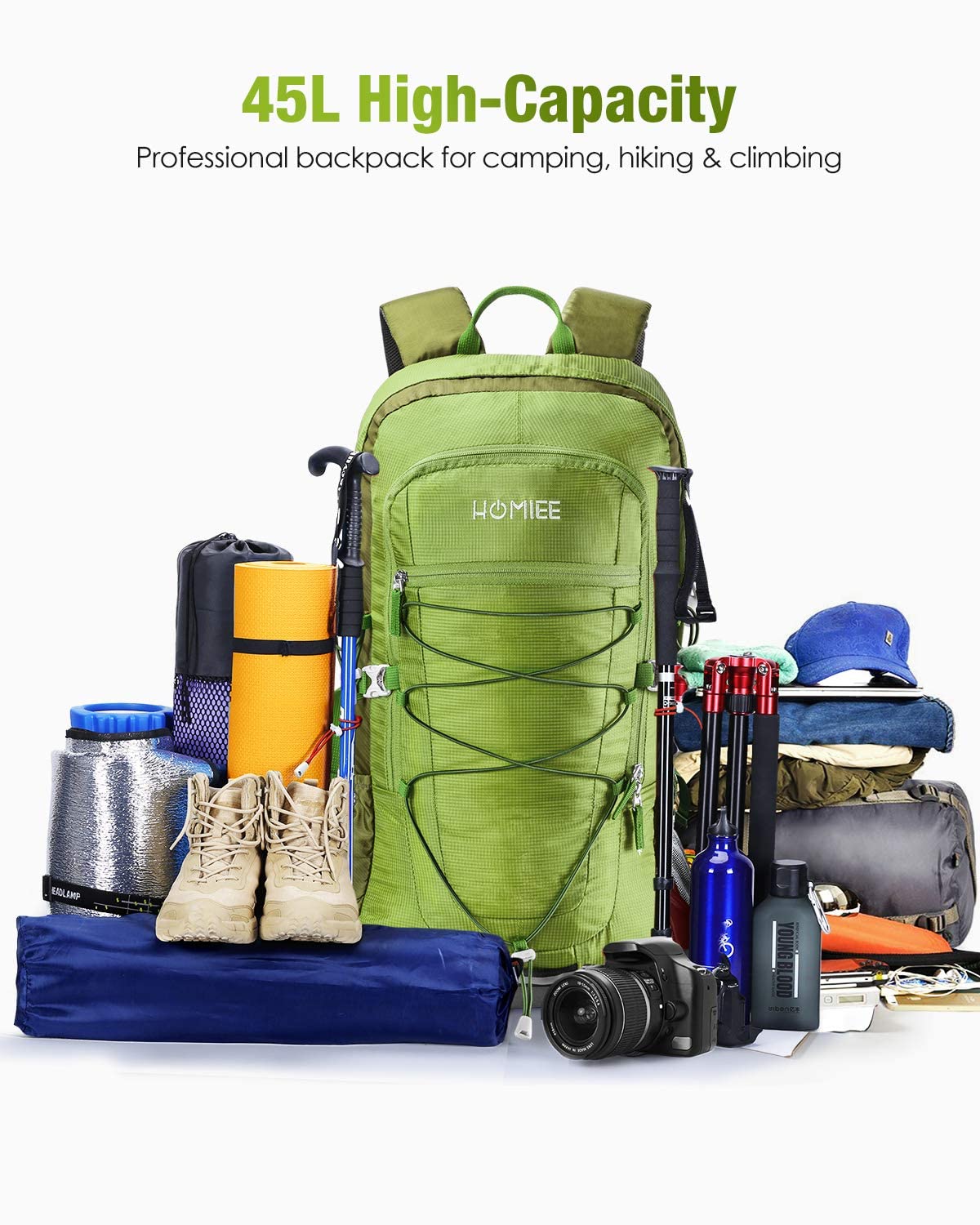 HOMIEE 45L Hiking Backpack Lightweight Travel Backpack Outdoor Camping Daypack for Men Women