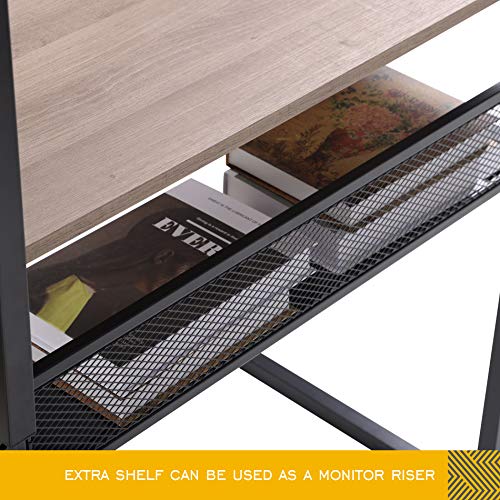 HOMOOI Height Adjustable Computer Desk with Printer Shelf and Bookshelf, Home Office Workstation for Small Space,Beige