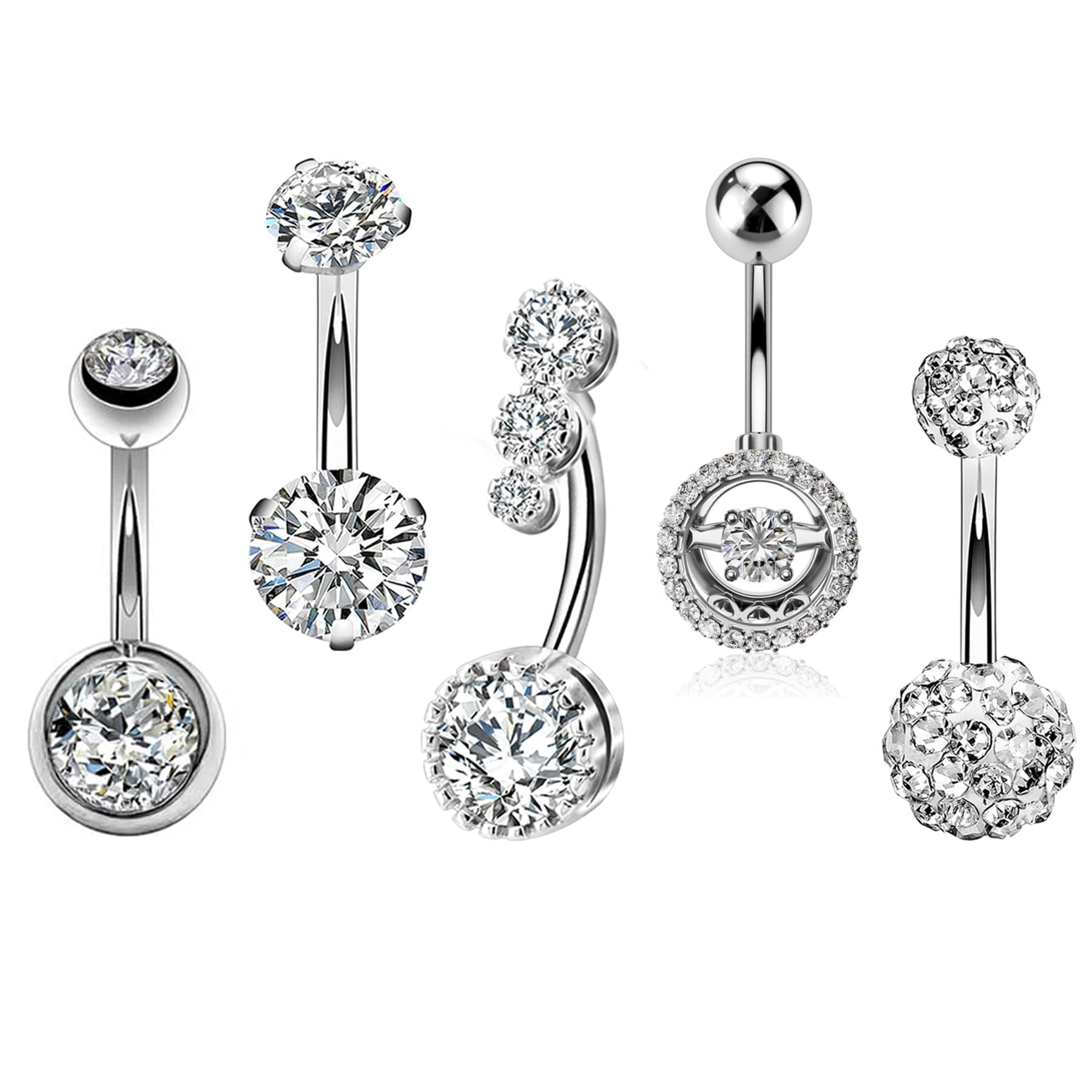 Melighting 5pcs Belly Button Rings 14G Belly Rings Stainless Steel 316L Dangle Belly Piercing Jewelry for Women Pack Clear CZ Belly Piercing Random Shipment