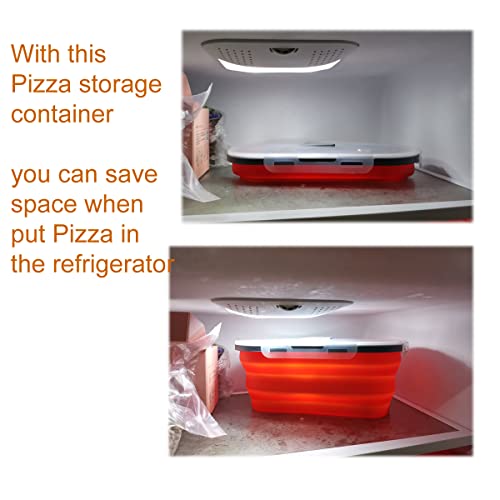 Tuaaivl Pizza Container Expandable, Premium Silicone Pizza Storage Box 5 Microwavable Serving Trays, Reusable & Adjustable Pizza Storage Container to Organize Save Space,Microwave Safe. (Red)