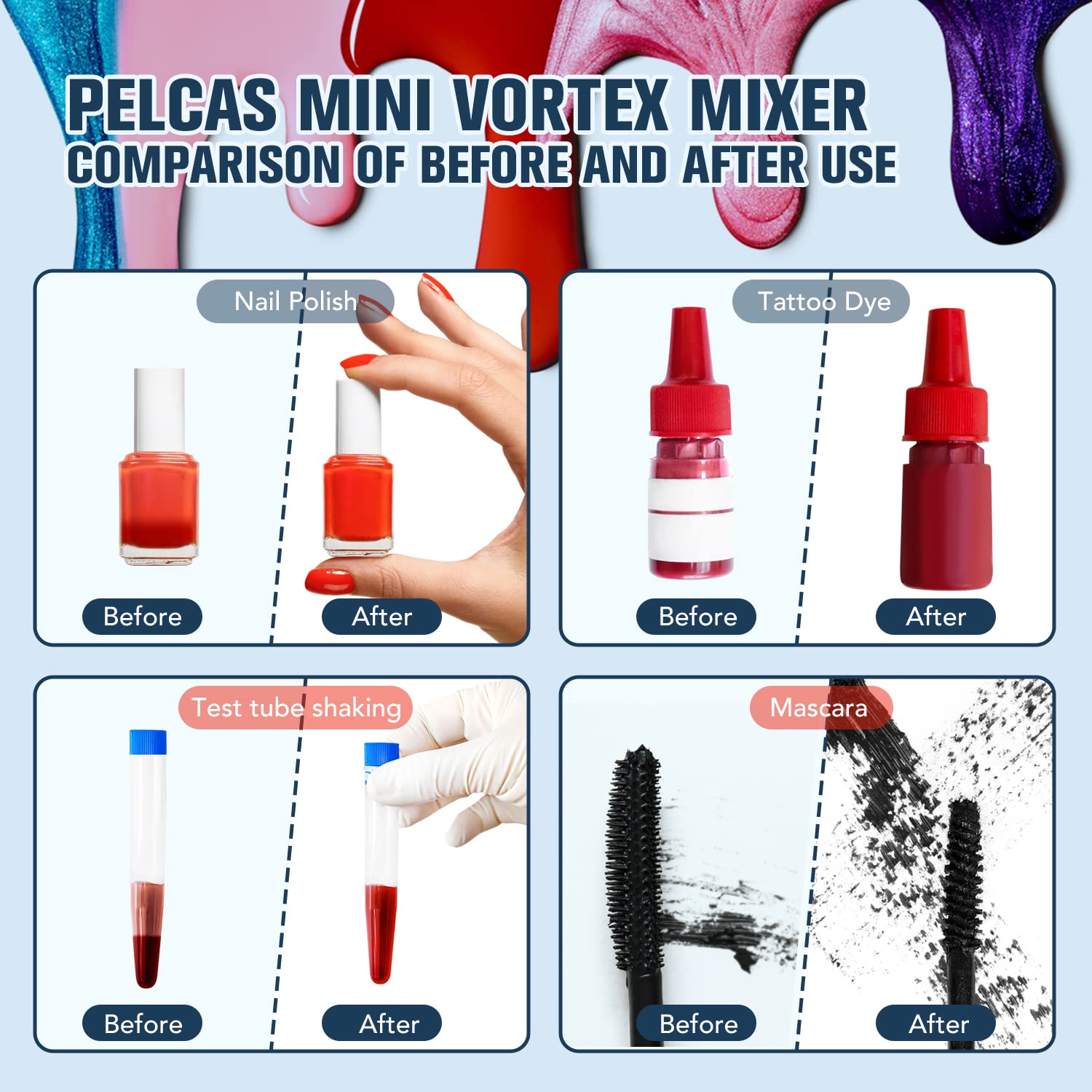 PELCAS Mini Vortex Mixer, 3000RPM Vortex Shaker with Touch Function, Ink, Nail Polish, Eyelash Glue, Acrylic Paints Mixing, Lab Vortex for Test Tubes and Centrifuge Tubes