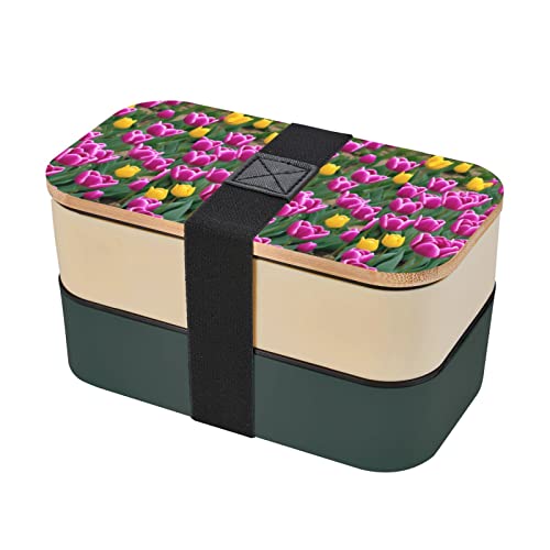 Tulips Premium Bento Lunch Box, 2 Compartments Leakproof Lunch Box With Cutlery For Adults, Microwave & Dishwasher Safe