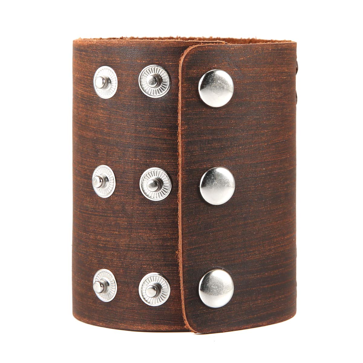 HZMAN Leather Bracelet for Men Punk Brown Wide Genuine Leather Wrap Cuff Bangle Bracelet Adjustable Wristband