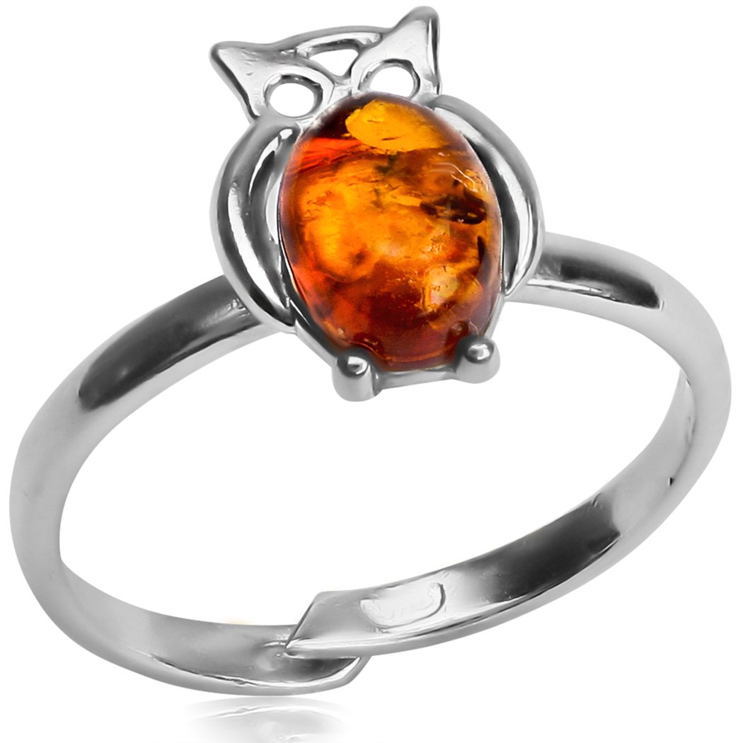 Ian and Valeri Co. Amber Sterling Silver Thin Owl Adjustable Ring