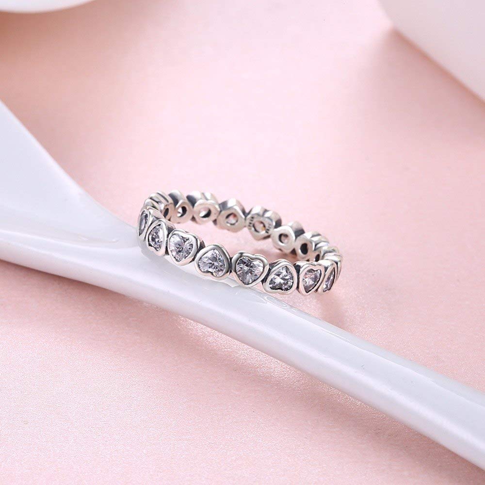 Ginger Lyne Collection Jana Hearts Solid Sterling Silver CZ Eternity Wedding Bridal Band Ring Size 6