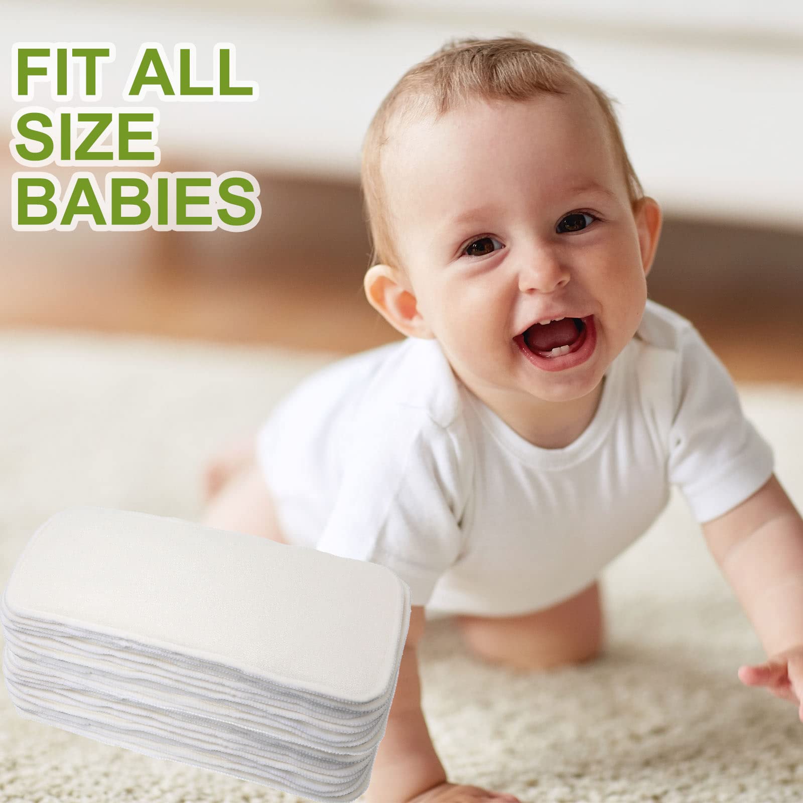 Nuanchu 20 Pcs Cloth Diaper Insert, 4 Layer Reusable High Absorbing Washable Liners for Baby, Suitable for Newborn Boys and Girls, 14.1 x 5.3 Inch