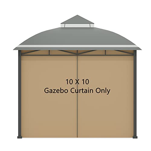 Tumjay Gazebo Privacy Curtain Universal Replacement 10’x10’ Gazebo Curtains Waterproof Outdoor Privacy Gazebo Side Wall Patio Canopy Privacy Shade Outside Sidewalls 1 Panel with Zipper(Khaki)