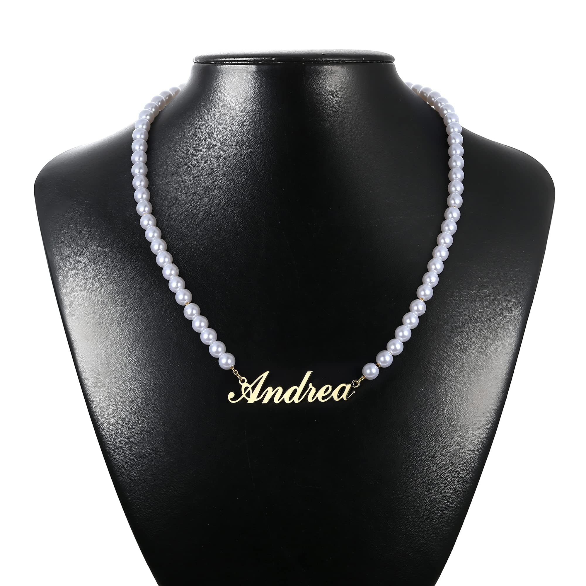 Jewenova Pearl Name Necklace Personalized 18K Gold Plated Nameplate Pearl Choker Necklace Customized Jewelry for Women
