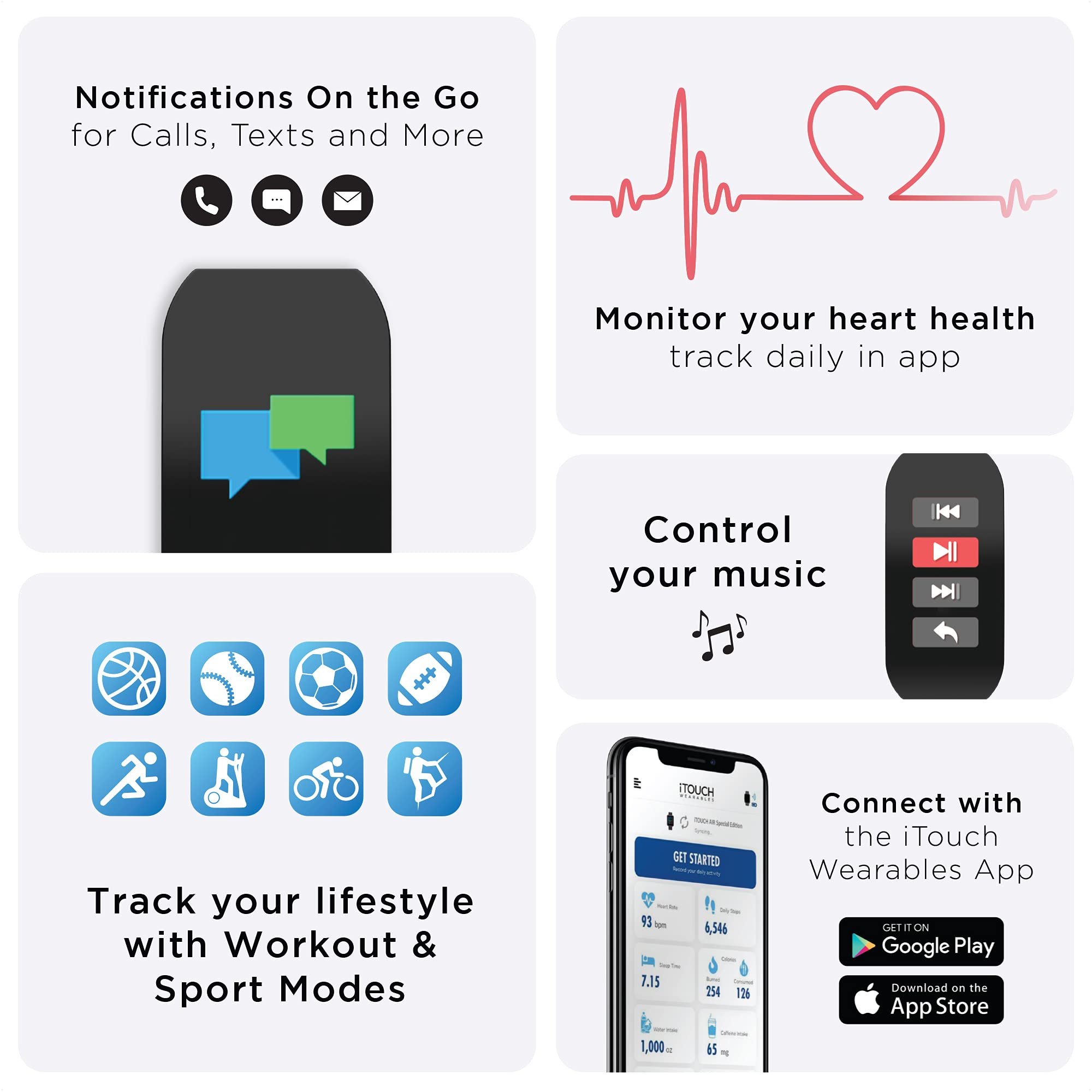 Itech Active Smartwatch Fitness Tracker, Heart Rate, Step Counter, Sleep Monitor, Notifications, Waterproof for Men, Compatible with iPhone and Android