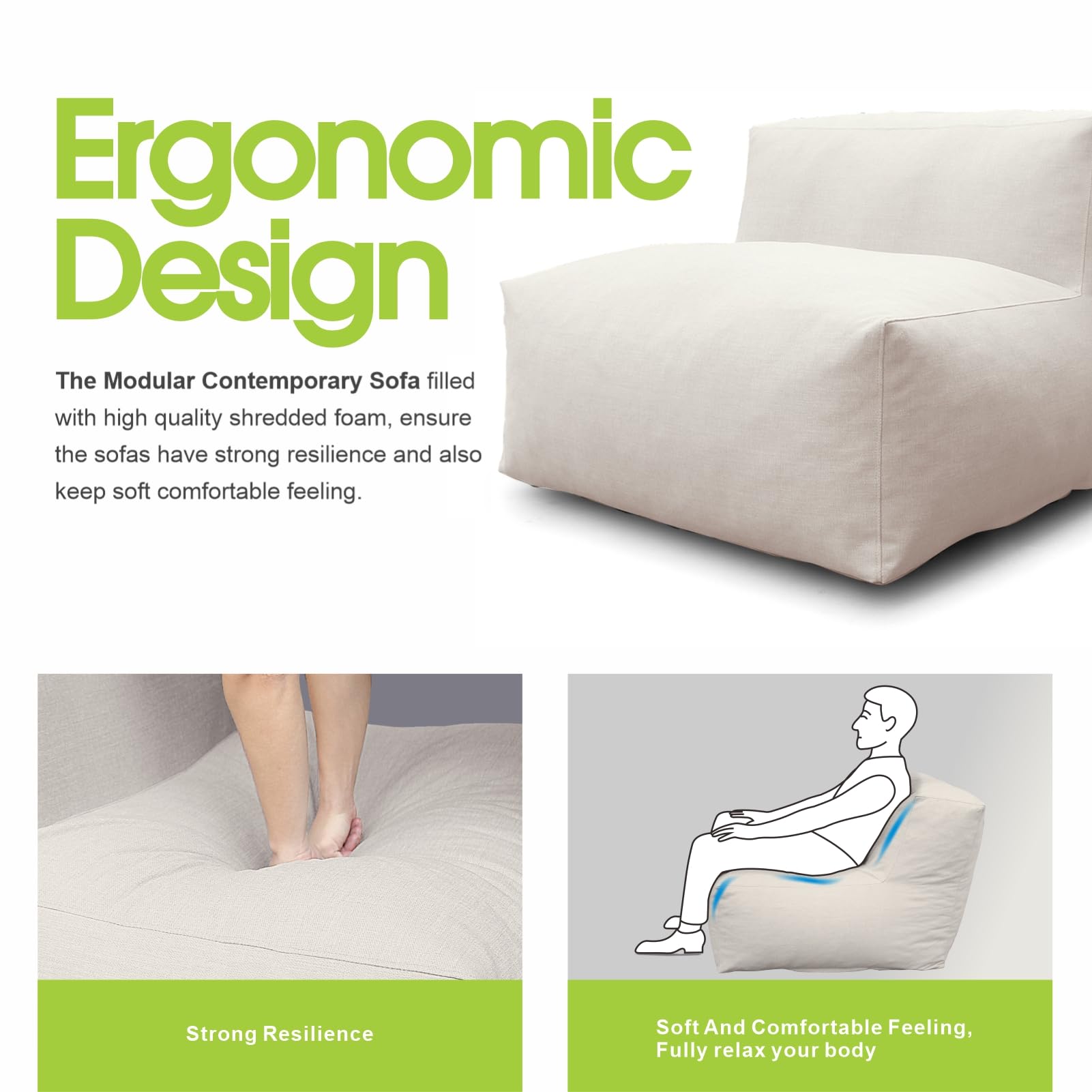 Modern ANNY-H Middle Chair OUTDOOR Furniture Patio Couch CREATING a UNIQUE Patio Garden Modular Contemporary Sofa (light beige)