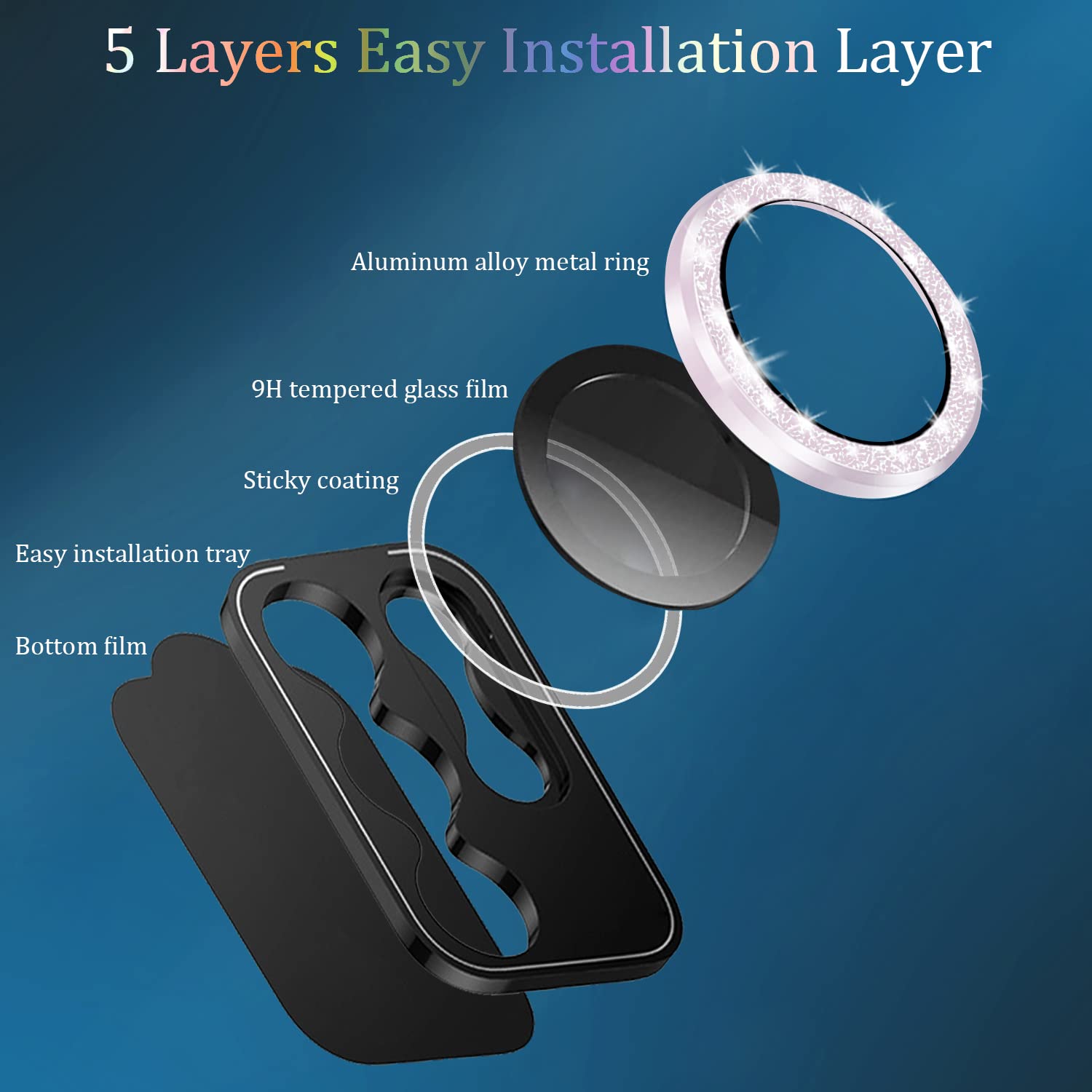 Kanosan Compatible for Samsung Galaxy S23 Ultra Camera Lens Protector, Aluminium Alloy Ring 9H Tempered Glass Decorative Accessories Camera Cover for Galaxy S23 Ultra Glitter Pink