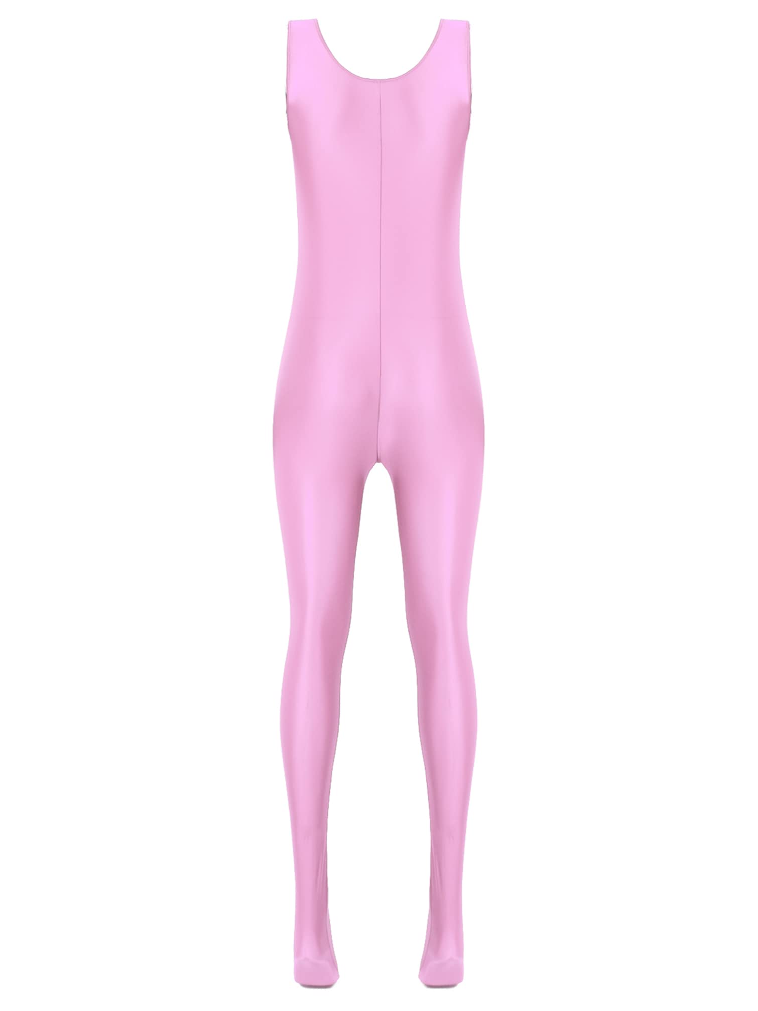 Manyakai Women Glossy Athletic Sleeveless Tank Full Body Leotard Gymnastics Bodysuit Workout Yoga Costume Pink Medium